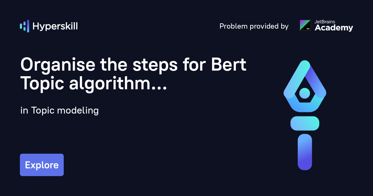 Organise the steps for Bert Topic algorithm · Topic modeling · Hyperskill